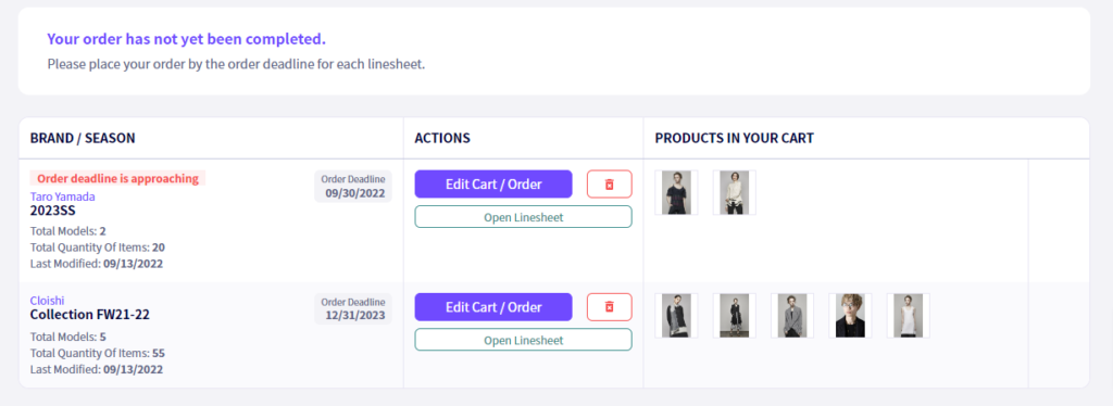 The draft order list (Cart) on the Buyer application has been updated. - DEXTRE（デクスター）